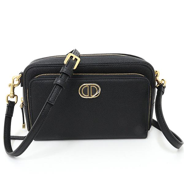 クリスチャン ディオール Christian Dior カロ ダブルポーチ ショルダーバッグ CD ロゴ カーフスキン S7431UBAE ブラック 【中古】Sランク