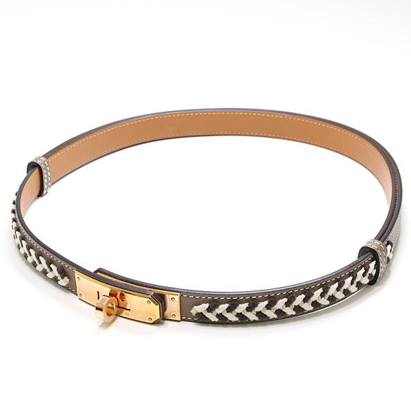 エルメス レディースベルト ケリー ヴェルヴェット 18 PM エプソン エトゥープ ピンクゴールド金具 U刻印 S【中古】