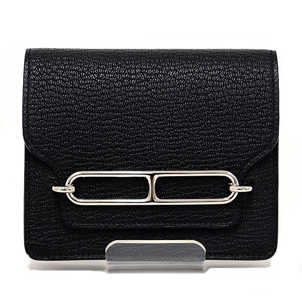 エルメス HERMES ルリ スリム ウォレット ミニ財布 ケース シェーブル U刻印(2022年製) ノワール シルバー金具 未使用品