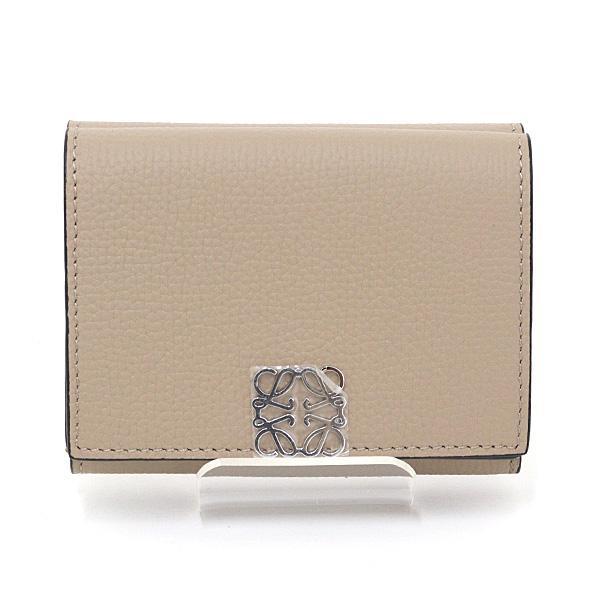 ロエベ アナグラム トライフォールド ウォレット カーフ ベージュ系 三つ折り財布 C821TR2X02 Sランク【中古】