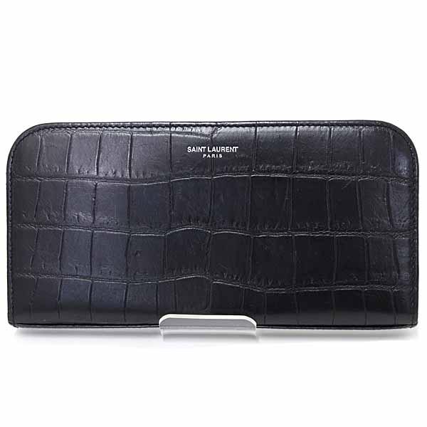 サンローラン SAINT LAURENT フルジップウォレット ラウンドファスナー長財布 クロコ型押し レザー 326599 ブラック 【中古】Aランク