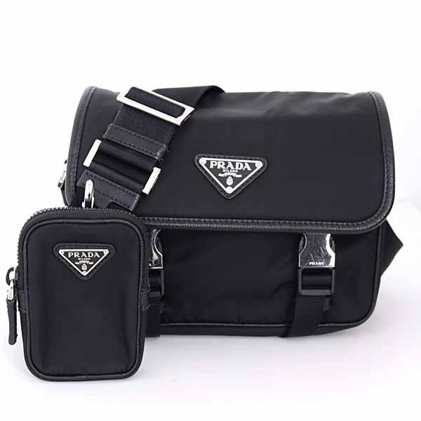PRADA プラダ Re-Nylon xサフィアーノレザー ショルダーバッグ ポーチ付き 2VD034 ブラック 【中古】Aランク