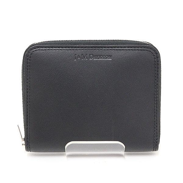 J＆M DAVIDSON スモール ジップ ウォレット 二つ折り財布 カーフ ブラック/レッド ラウンドファスナー 未使用品