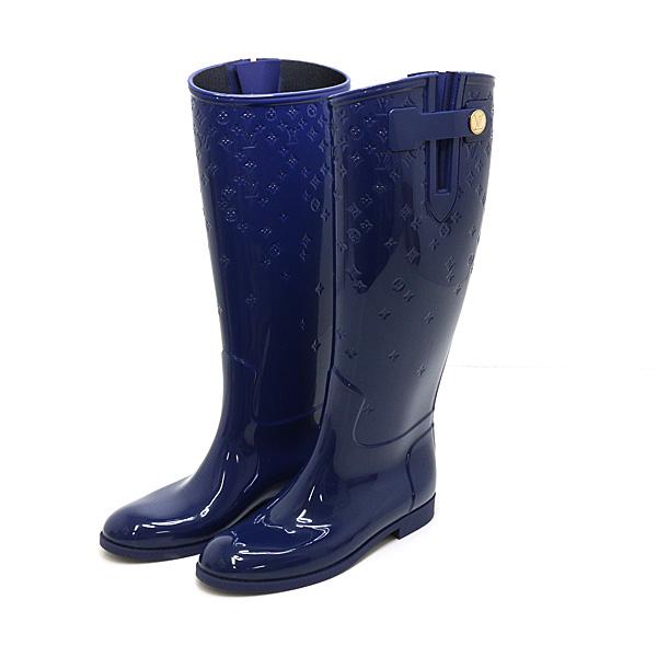 ルイヴィトン Louis Vuitton ドロップスライン レインブーツ 37 ネイビー ラバー 長靴【中古】Aランク