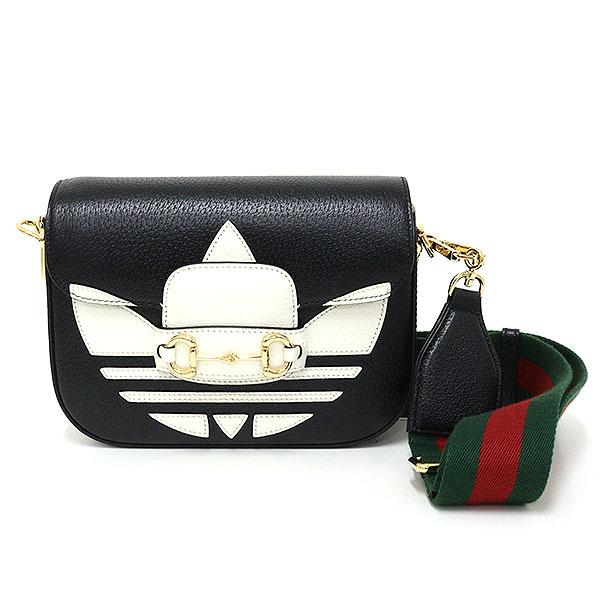 グッチ adidas × Gucci ホースビット 1955 ミニ ショルダーバッグ ブラック レザー トレフォイル 未使用品