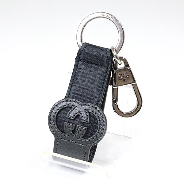 グッチ カットアウト インターロッキングG キーチェーン ブラック/グレー キーホルダー 701432 Sランク【中古】