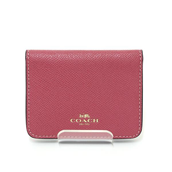COACH コーチ キーリング付きカードケース ピンク系/ホワイト レザー アウトレット 二つ折り Sランク【中古】