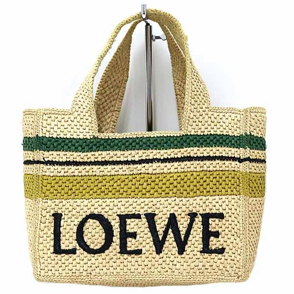 LOEWE ロエベフォント トート スモール ラフィア ストライプ トートバッグ ショルダーバッグ 2WAY 【中古】Aランク