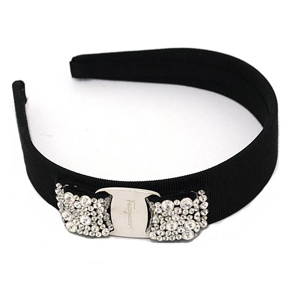 フェラガモ FERRAGAMO カチューシャ ヴァラ リボン ヘアアクセサリー ブラック クリスタル 342758 524893 未使用品