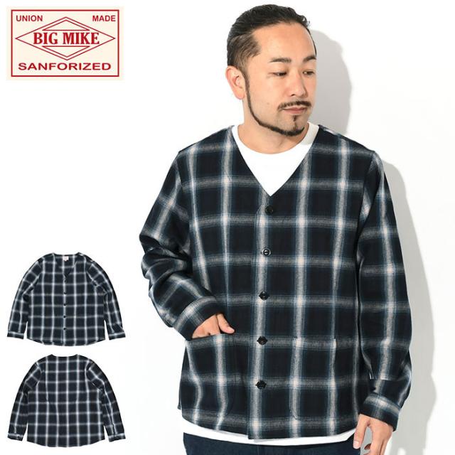 ビッグマイク BIG MIKE カーディガン メンズ ヘビー フランネル ネイビー チェック ( BIG MIKE Heavy Flannel Navy Check Cardigan トップス BIGMIKE ビッグ マイク アメカジ 102336122 ) ice field icefield