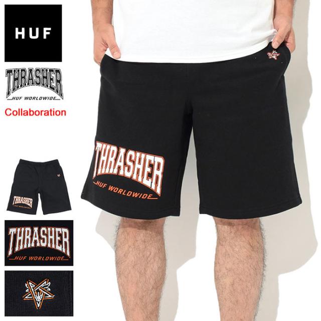 ハフ HUF ハーフパンツ メンズ スラッシャー ディープ ドライブ フリース ショーツ コラボ ( HUF×THRASHER Deep Drive Fleece Short スウェットショーツ ショートパンツ ハーパン ボトムス メンズ 男性用 PT00266 ) ice field icefield