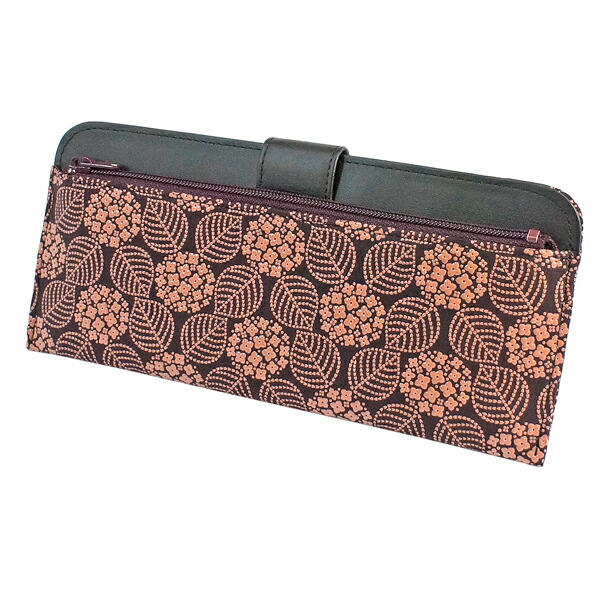 印伝 甲州印伝 印傳屋 上原勇七 財布 長財布 2107 あじさい 紫陽花 紫地×ピンク漆 鹿革 本革 レザー 薄い スリム 花柄 ブランド 冬物 冬ギフト クリスマス 贈り物 YM01