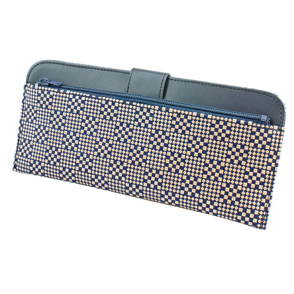 印伝 甲州印伝 印傳屋 上原勇七 財布 長財布 2107 変わり市松小 紺地×白漆 鹿革 本革 薄い スリム 和柄 特注カラー ブランド 冬物 冬ギフト クリスマス 贈り物 YM01