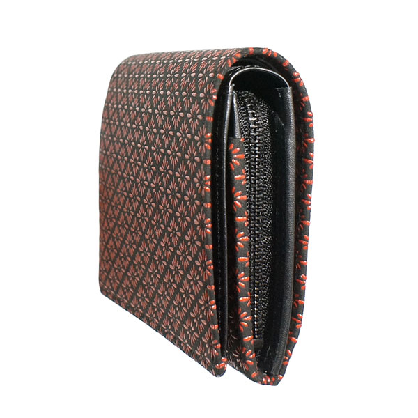 印伝 甲州印伝 印傳屋 上原勇七 財布 二つ折り財布 2205 菱菊 黒地×赤