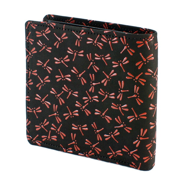 印伝 甲州印伝 印傳屋 上原勇七 財布 二つ折り財布 2006 とんぼ 黒地×赤漆 鹿革 本革 レザー 和柄 ブランド 冬物 冬ギフト クリスマス 贈り物 YM01