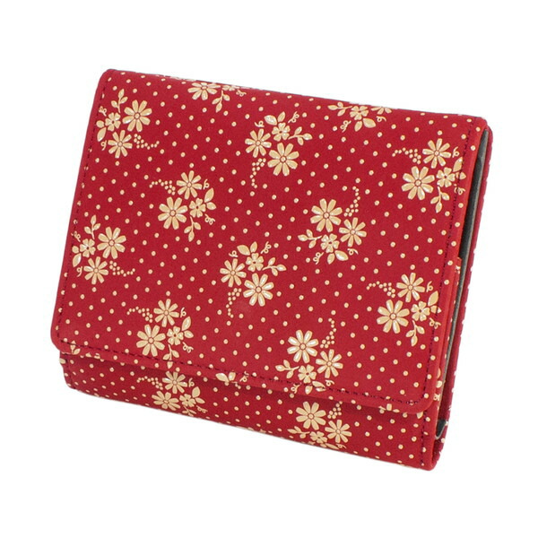 印伝 甲州印伝 印傳屋 上原勇七 財布 二つ折り財布 2215 コスモス 秋桜 赤地×白漆 鹿革 本革 レザー 花柄 ブランド 冬物 冬ギフト クリスマス 贈り物 YM02