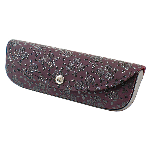 印伝 甲州印伝 印傳屋 上原勇七 メガネケース メガネ入れ 4210 ローズ小 紫地×黒漆 鹿革 本革 レザー 花柄 ブランド 冬物 冬ギフト クリスマス 贈り物 YM01