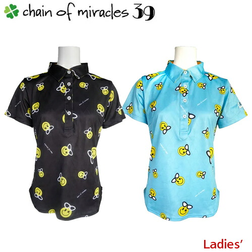 【在庫限り】 ゴルフ ウェア トップス 半袖 ポロシャツ レディース ニコちゃん柄 Chain of miracle39 COM39-22-2105 女性用 おしゃれ かわいい チェイン オブ ミラクル
