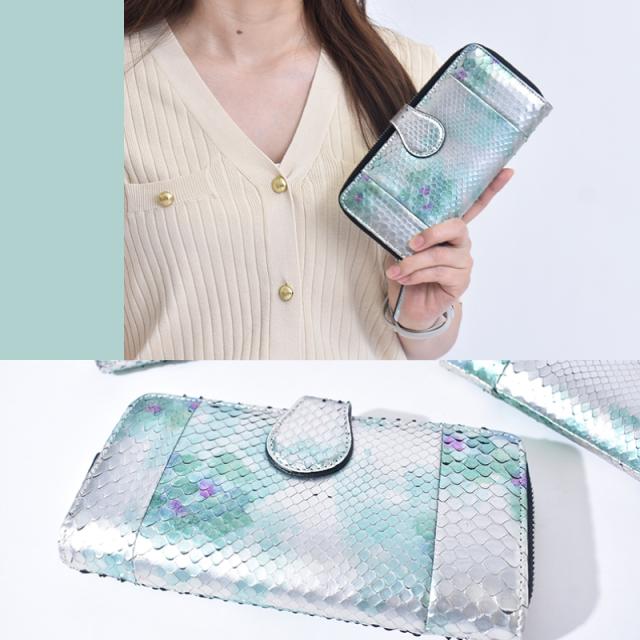 アウトレット パイソン 長財布 レディース ヘビ革 ラウンドファスナー