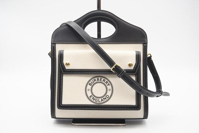 ☆安心の3大保証☆ ABランク ≪BURBERRY バーバリー/2WAYバッグ≫ 8039361 ロンドンイングランド ミニ ポケットバッグ ブラック ナチュラル 送料無料