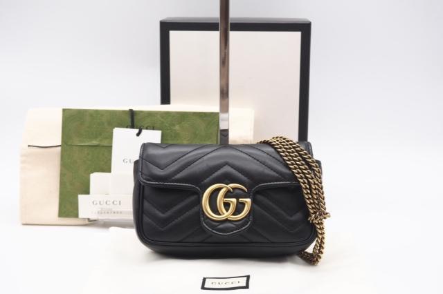 ☆安心の3大保証☆ Bランク ≪GUCCI グッチ/ショルダーバッグ≫ 476433 GGマーモント キルティング スーパーミニバッグ ブラック 送料無料