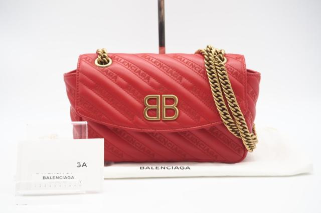 ☆安心の3大保証☆ Bランク ≪BALENCIAGA バレンシアガ/ショルダーバッグ≫ 501681 BBラウンド レザー チェーンショルダー レッド 送料無料