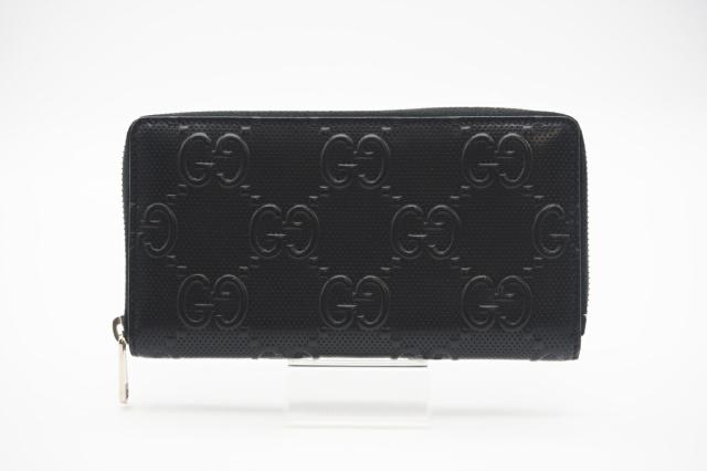 ☆安心の3大保証☆ ABランク ≪GUCCI グッチ/ラウンドファスナー長財布≫ 625558 GGエンボス ジップアラウンドウォレット ブラック 美品 送料無料