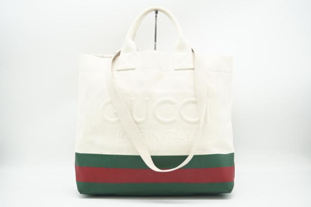 ☆安心の3大保証☆ Bランク ≪GUCCI グッチ/2WAYバッグ≫ 782741 キャンバス シェリーライン トートバッグ クリーム グリーン レッド 送料無料