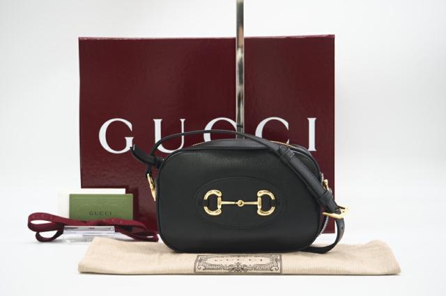☆安心の3大保証☆ Aランク ≪GUCCI グッチ/ ショルダーバッグ≫ 760196 グッチ ホースビット 1955 ミニ ブラック 黒 革 極美品 送料無料