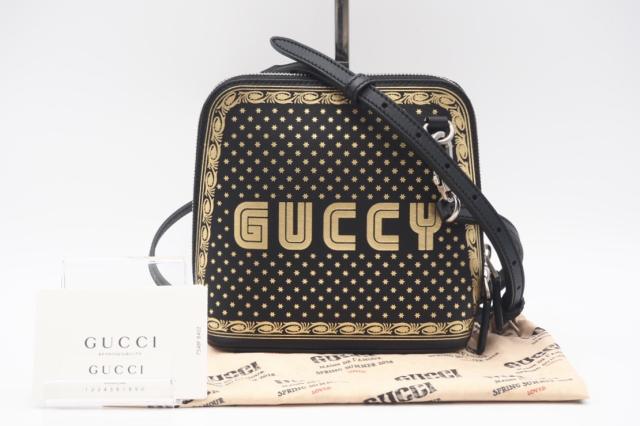 ☆安心の3大保証☆ Aランク ≪GUCCI グッチ/ショルダーバッグ≫ 511189 レザー グッシープリント ブラック ゴールド 黒 極美品 送料無料