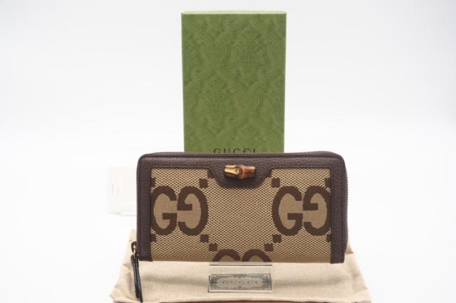 ☆安心の3大保証☆ Aランク ≪GUCCI グッチ/ラウンドファスナー長財布≫ 658634 ジャンボGG バンブー キャンバス レザー ジップアラウンド ウォレット