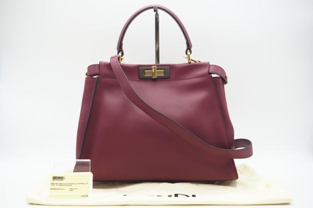 ☆安心の3大保証☆  ABランク ≪FENDI フェンディ/2WAYバッグ≫ 8BN290 ピーカブー レギュラー レザー ハンドバッグ ボルドー ブラウン 美品 送料無料