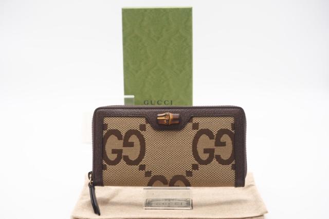 ☆安心の3大保証☆ Aランク ≪GUCCI グッチ/ラウンドファスナー長財布≫ 658634 ジャンボGG バンブー キャンバス ジップアラウンド ブラウン ベージュ