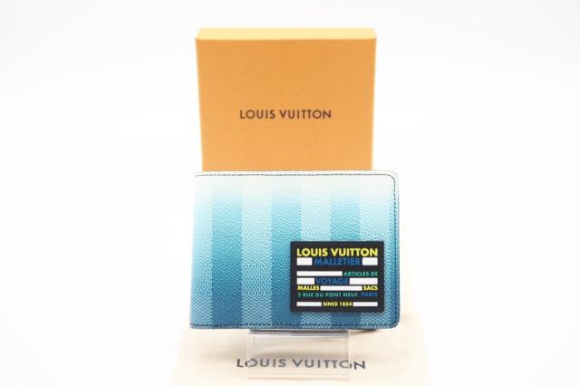 ☆安心の3大保証☆ Aランク ≪LOUIS VUITTON ルイ ヴィトン/二つ折り財布≫ M81319 ダミエ ストライプ ポルトフォイユ ミュルティプル ブルー ブラック