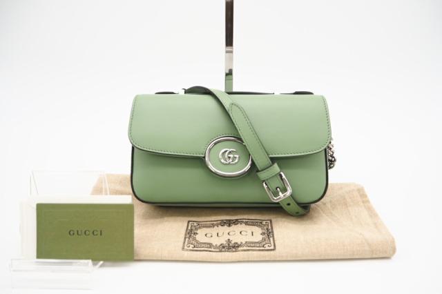 ☆安心の3大保証☆ Aランク ≪GUCCI グッチ/2WAYバッグ≫ 739722 ダブルG レザー ショルダーバッグ グリーン ロゴマーク 極美品 送料無料