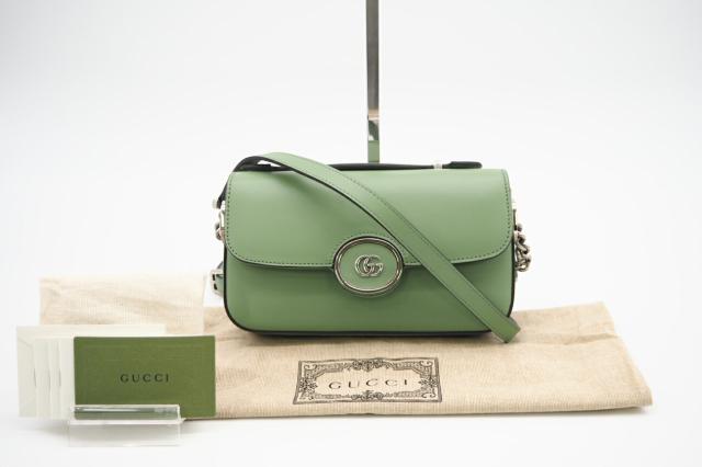 ☆安心の3大保証☆ Aランク ≪GUCCI グッチ/2WAYバッグ≫ 739722 ダブルG レザー ショルダーバッグ グリーン ロゴマーク 極美品 送料無料