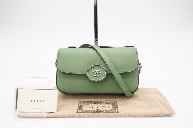 ☆安心の3大保証☆ ABランク ≪GUCCI グッチ/2WAYバッグ≫ 739722 ダブルG レザー ショルダーバッグ グリーン ロゴマーク 美品 送料無料