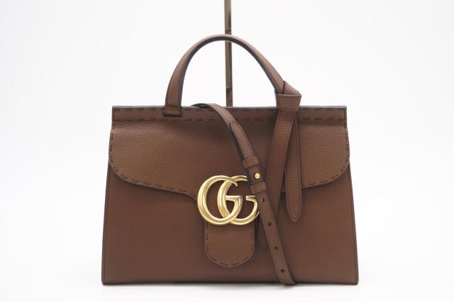☆安心の3大保証☆ Aランク ≪GUCCI グッチ/2WAYバッグ≫ 421890 GGマーモント レザー ハンドバッグ ブラウン ゴールド 極美品 送料無料