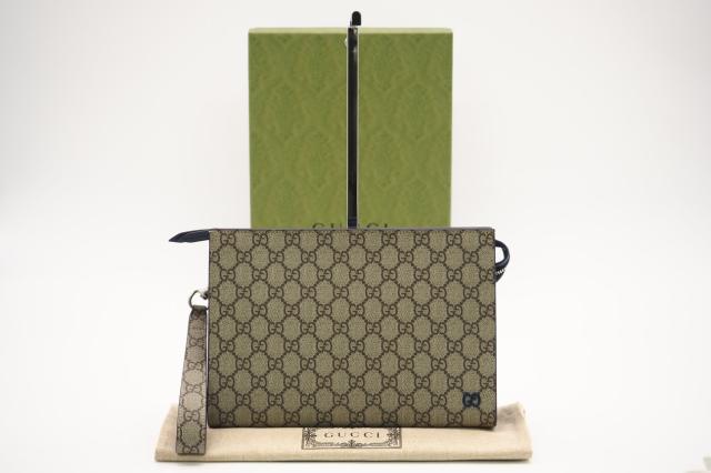 ☆安心の3大保証☆ Aランク ≪GUCCI グッチ/クラッチバッグ≫ 768255 GGスプリーム バイカラー スモール ポーチ ベージュ ブラウン ブルー 送料無料