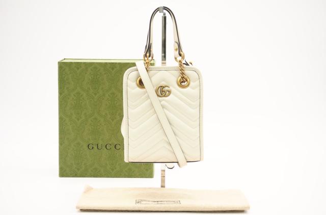☆安心の3大保証☆ Aランク ≪GUCCI グッチ/2WAYバッグ≫ 696123 GGマーモント キルティング レザー ミニバッグ ホワイト 極美品 送料無料