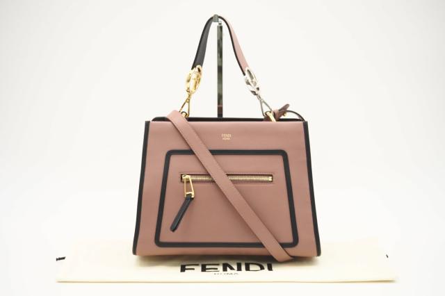 ☆安心の3大保証☆ ABランク ≪FENDI フェンディ/2WAYバッグ≫ 8BH344 ラナウェイ スモール カーフレザー ピンクベージュ ブラック 美品 送料無料