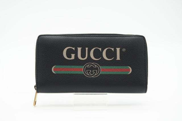 ☆安心の3大保証☆ Aランク ≪GUCCI グッチ/ラウンドファスナー長財布≫ 496317 グッチ ヴィンテージロゴプリント ジップアラウンド ブラック 送料無料