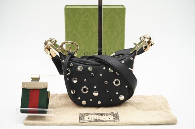 ☆安心の3大保証☆ Aランク ≪GUCCI グッチ/2WAYバッグ≫ 718512 スタッズ レザー ショルダーバッグ ミニ ブラック ゴールド シルバー マルチカラー