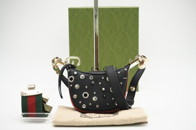 ☆安心の3大保証☆ ABランク ≪GUCCI グッチ/2WAYバッグ≫ 718512 スタッズ レザー ショルダーバッグ ミニ ブラック ゴールド シルバー マルチカラー