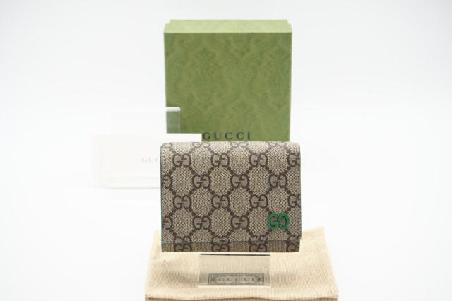 ★3日以内返品可★ GUCCI グッチ 769225 GG ディテール付き GG 三つ折りウォレット ベージュ グリーン 財布