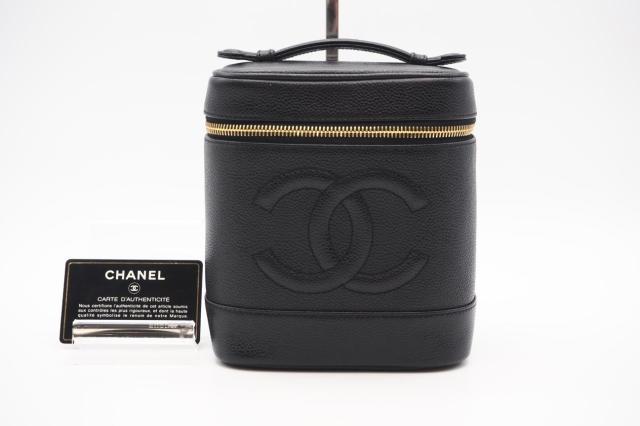 ★3日以内返品可★ CHANEL シャネル A01998 キャビアスキン  ココマーク バニティバッグ ブラック ポーチ