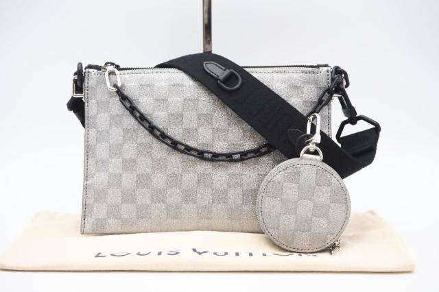 ★3日以内返品可★ LOUIS VUITTON ルイ ヴィトン M59682 ダミエ グリッター トリヨン モノグラム トリオポーチ NM ブラック シルバー バッグ