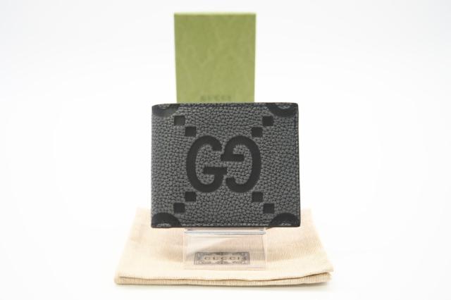 ★3日以内返品可★ GUCCI グッチ 739475 ジャンボGG レザー 二つ折りウォレット ブラック グレー 財布