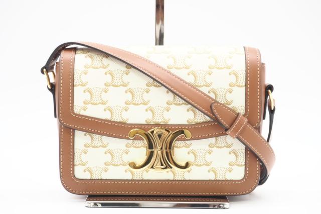 ★3日以内返品可★ CELINE セリーヌ 188882BZ4.01BC トリオンフキャンバス & カーフスキン ティーン トリオンフバッグ ホワイト クリーム バッグ