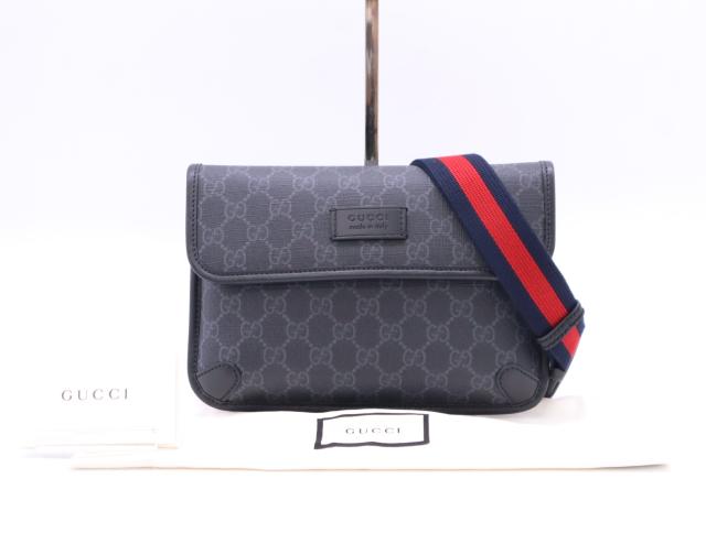 ★3日以内返品可★ GUCCI グッチ 598113 GGスプリーム  PVC×レザー ボディバッグ ブラック グレー ネイビー レッド バッグ